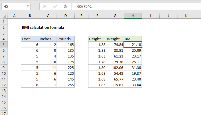 Excel Formula BMI Calculation Formula Exceljet Excel Formula BMI Calculation Formula Exceljet